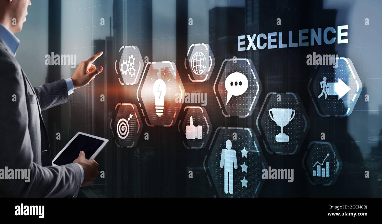 Excellence Concept. Quality Service. Businessman pressing Excellence ...