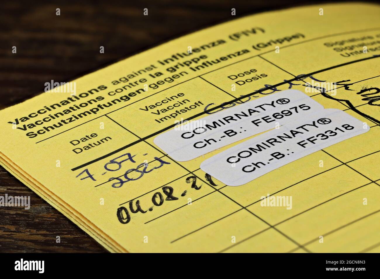 Documentation of the first and second vaccination with BioNTech/Pfizer ...