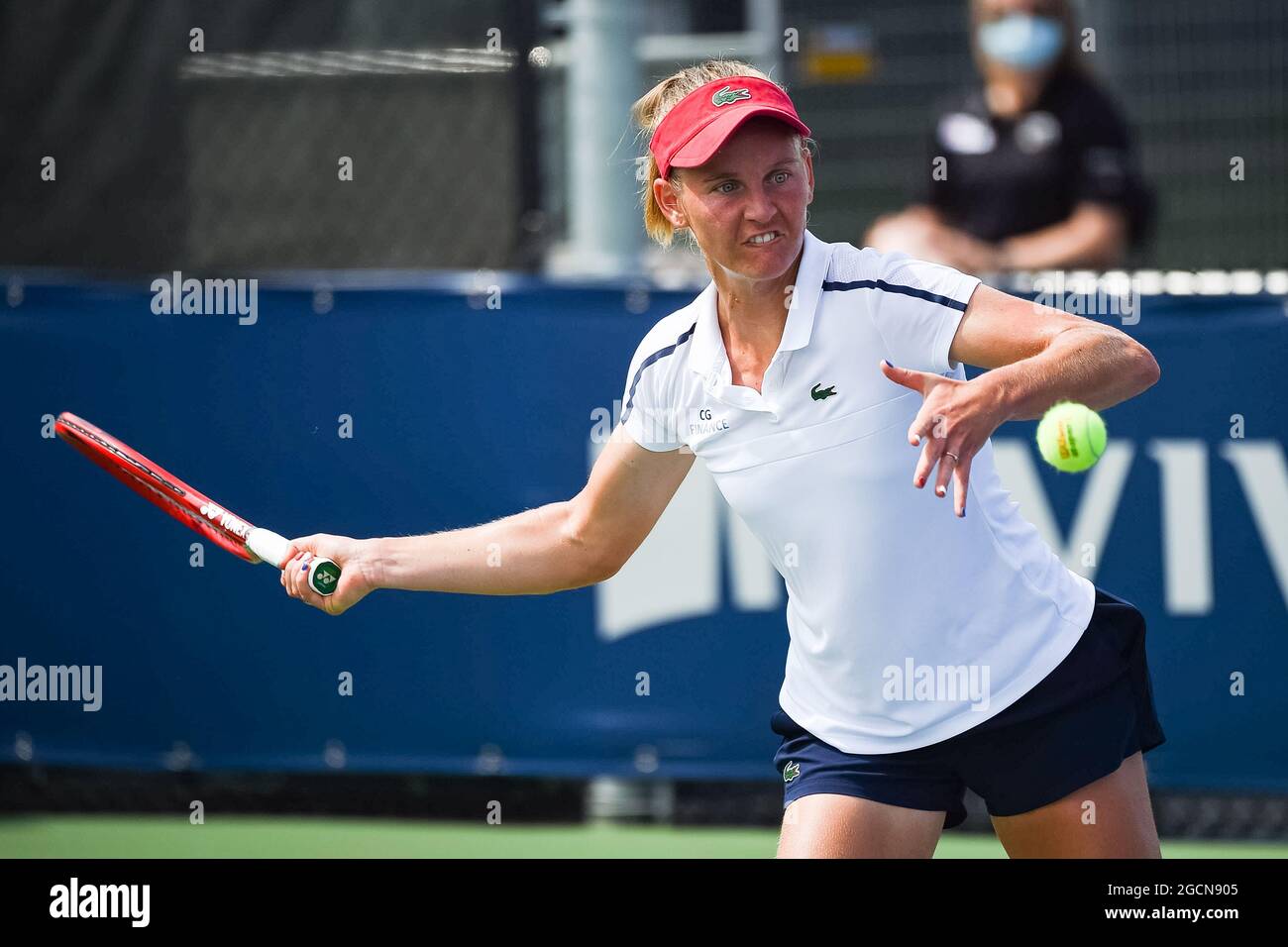 August 09, 2021: Fiona Ferro (FRA) returns the ball during the WTA ...