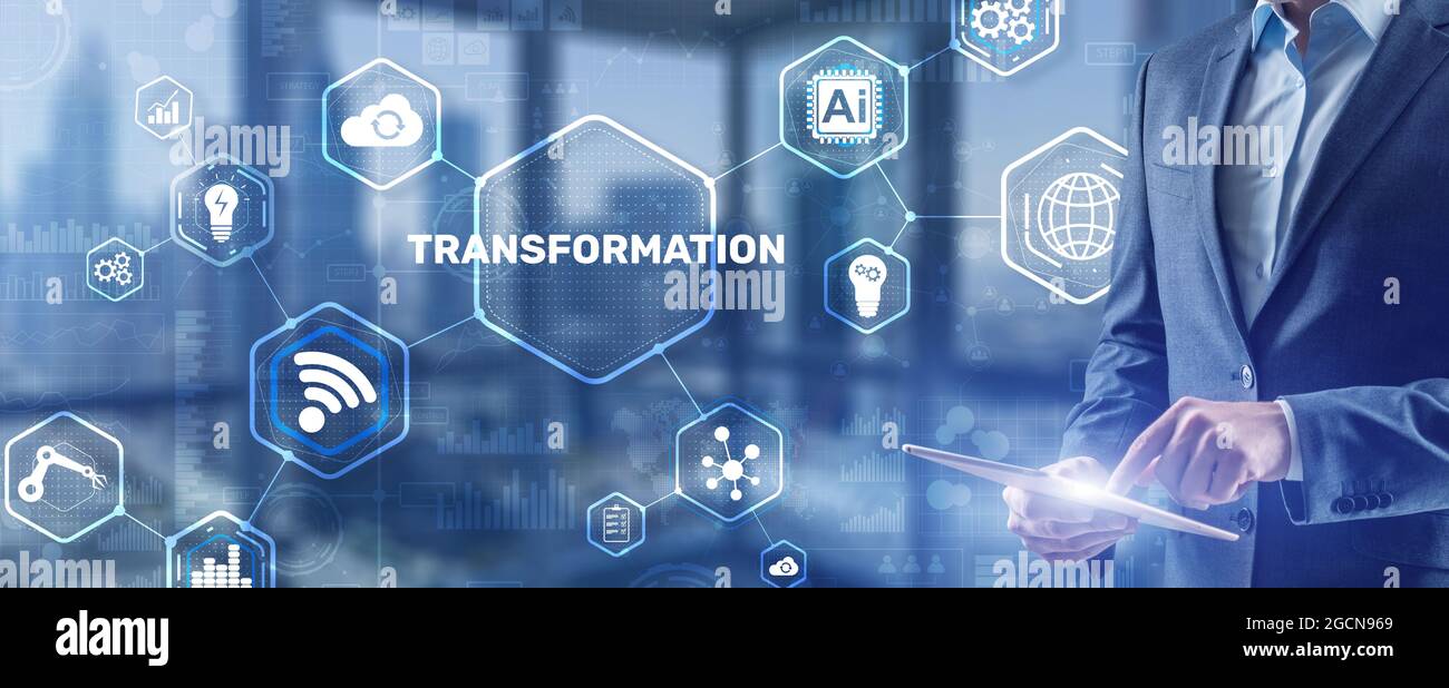 Businessman selecting Transformation. Background for presentations ...