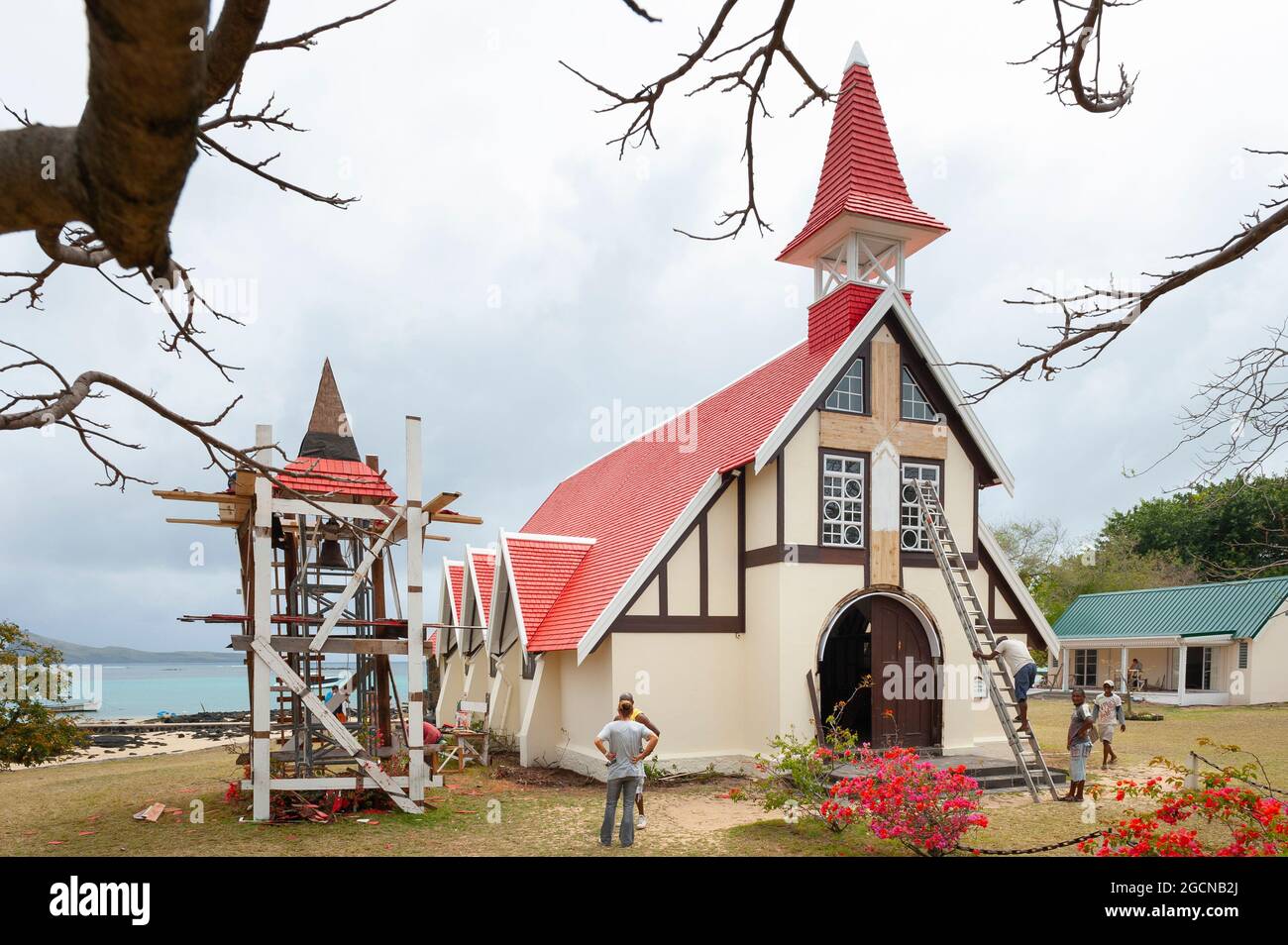 A small church on the beach in Mauritius that is being renovated Stock ...