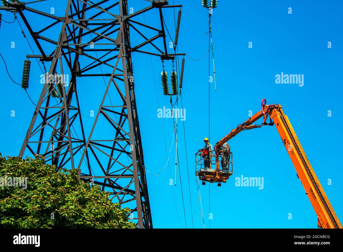 Dnepropetrovsk, Ukraine - 08.06.2021: High voltage power line ...