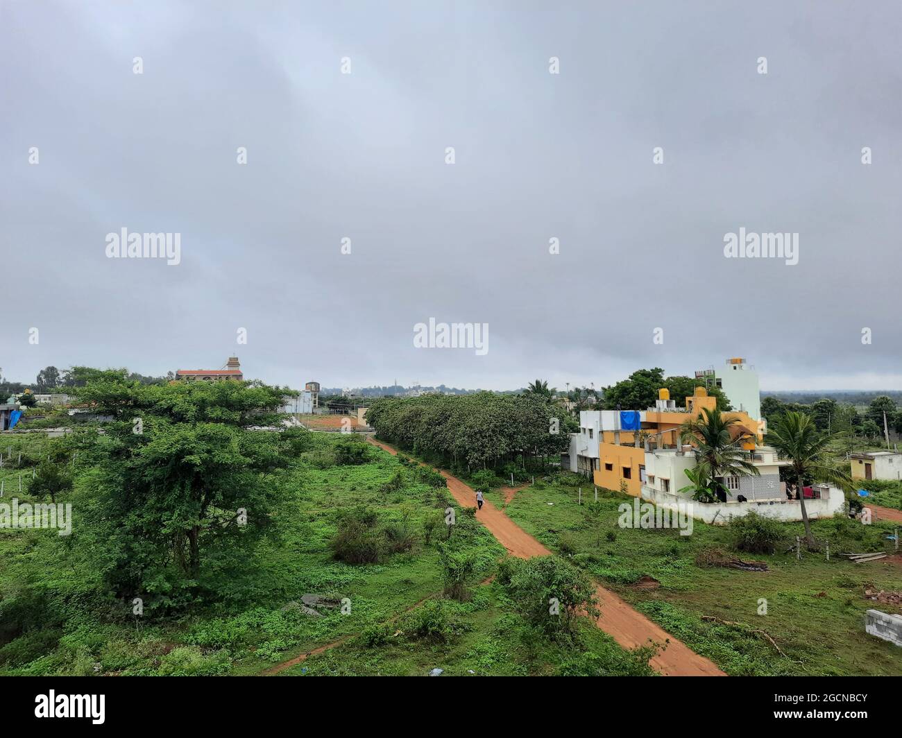 Shot of the beautiful view of Bangalore's village buildings and roads ...