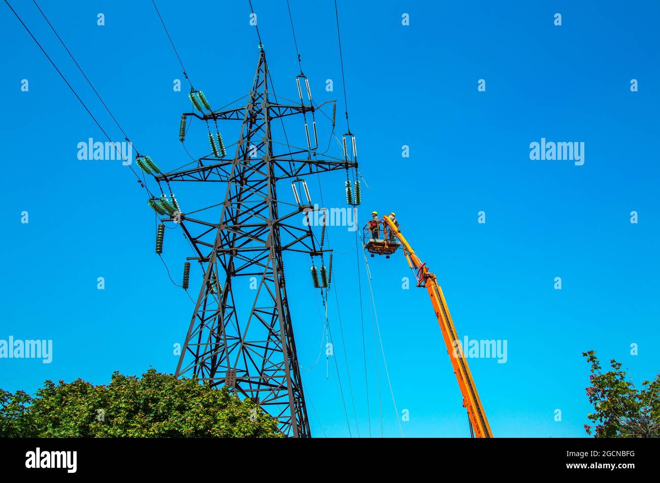 Dnepropetrovsk, Ukraine - 08.06.2021: High voltage power line ...
