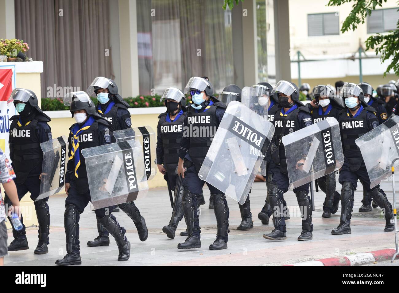 Crowd Control Police with anti-riot equipment Rubber bullet guns ...