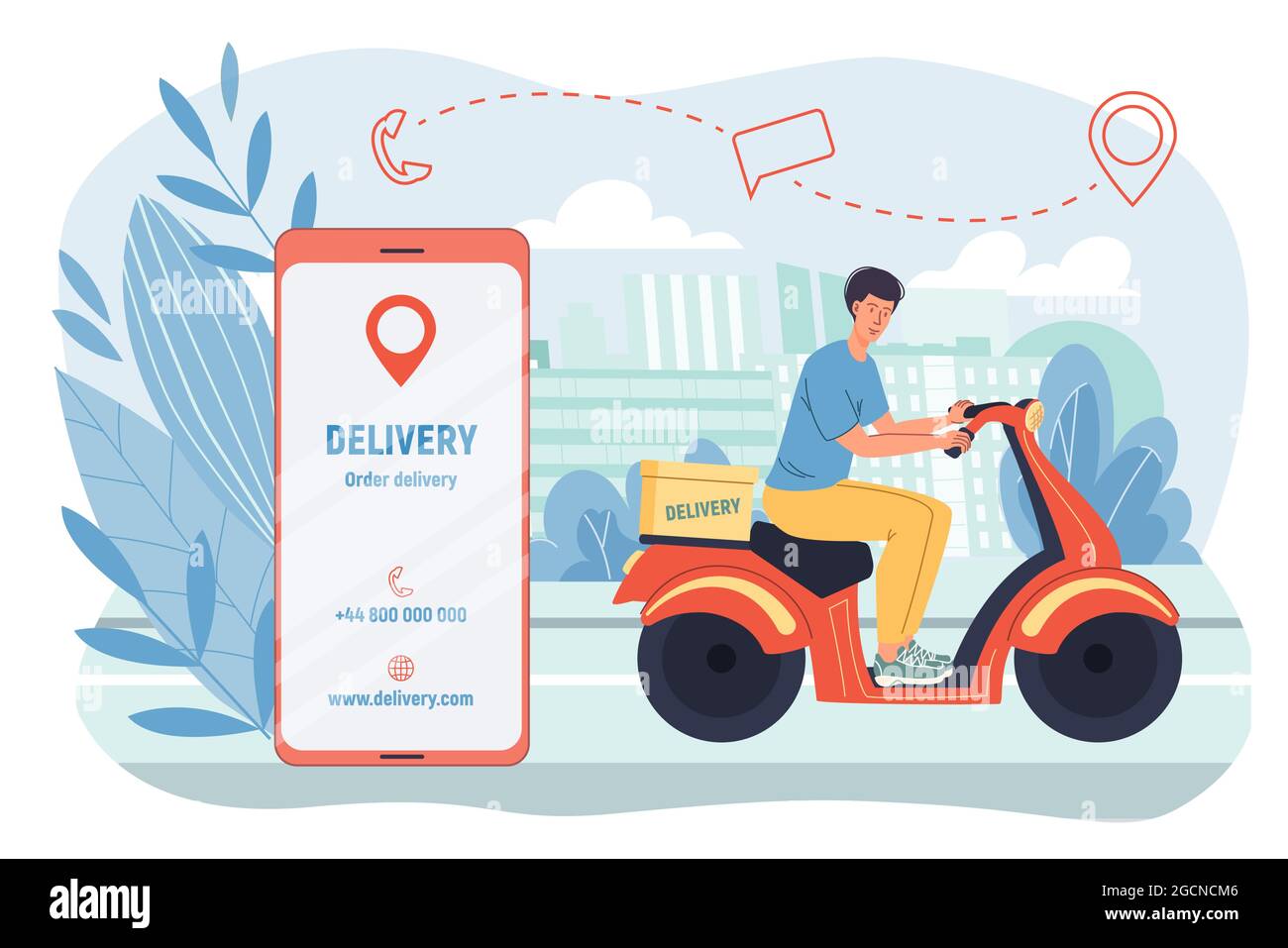 Flat cartoon courier character carry online buys,order delivery service ...
