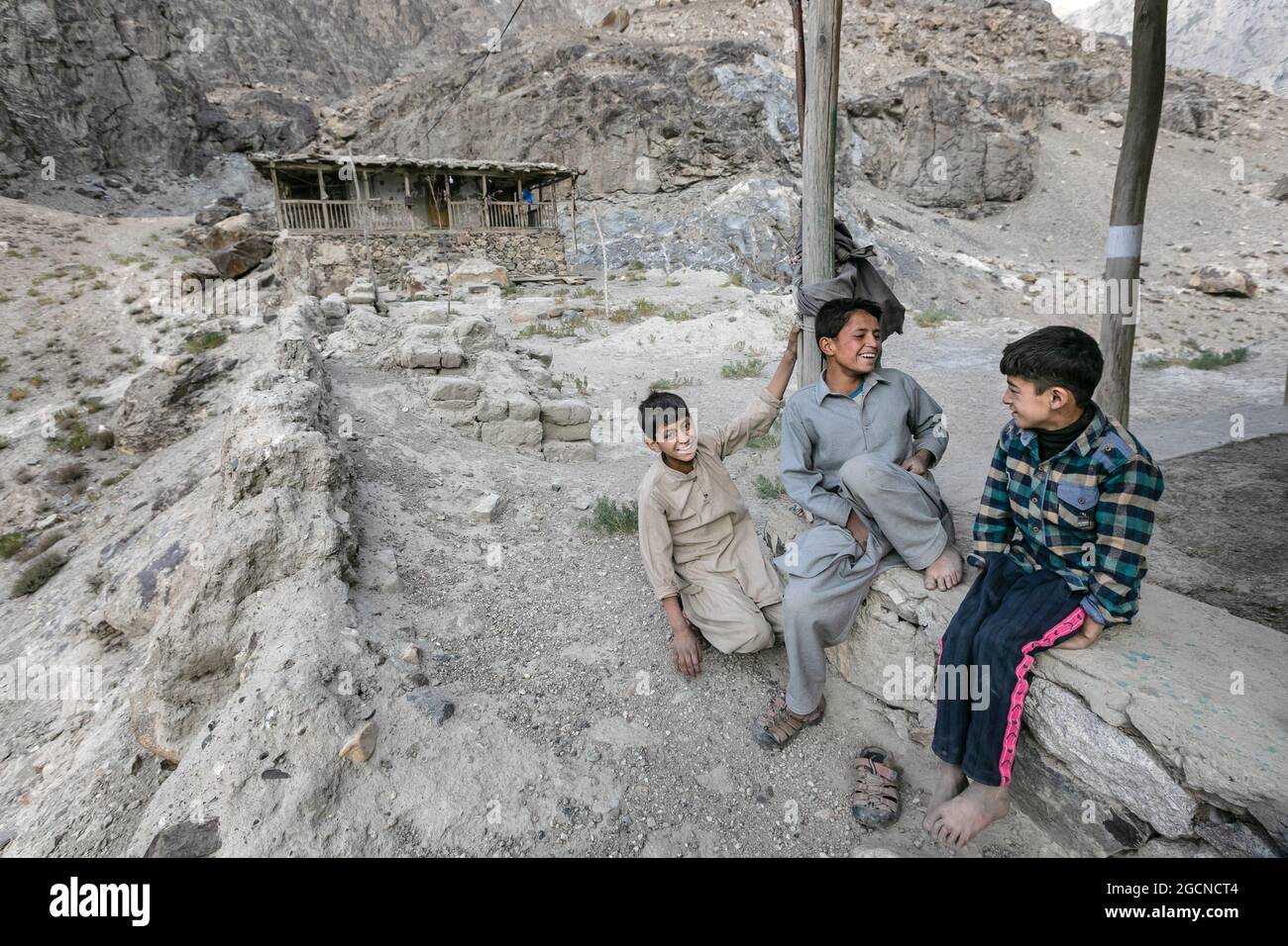 Gilgit-Baltistan, Pakistan - June 2021: Boys in mountain village near ...