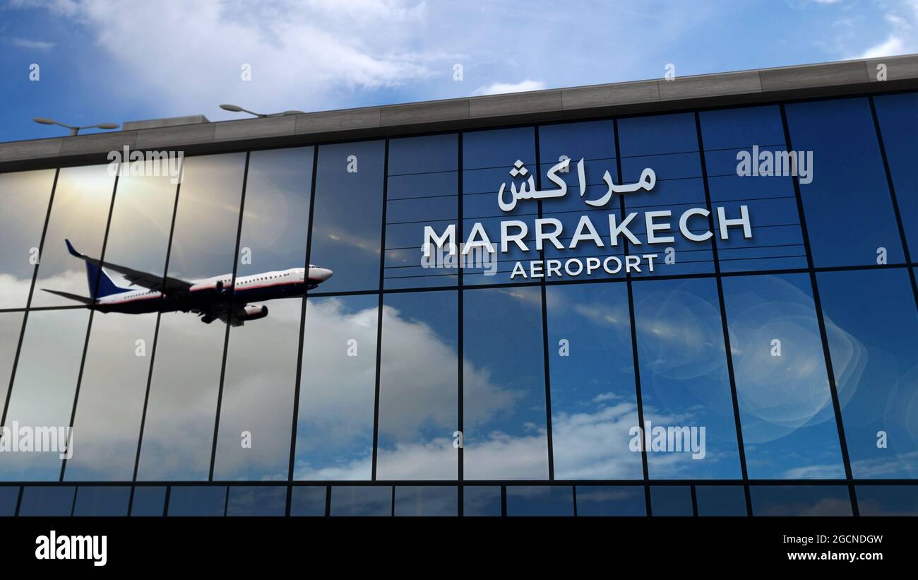 Aircraft landing at Marrakesh, Marrakech, Morocco 3D rendering ...