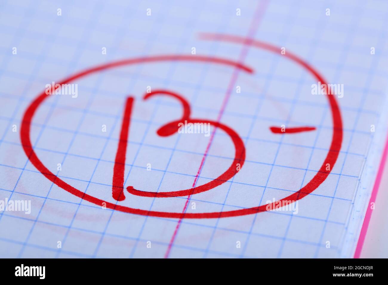 Grade B- written on an exam paper Stock Photo - Alamy