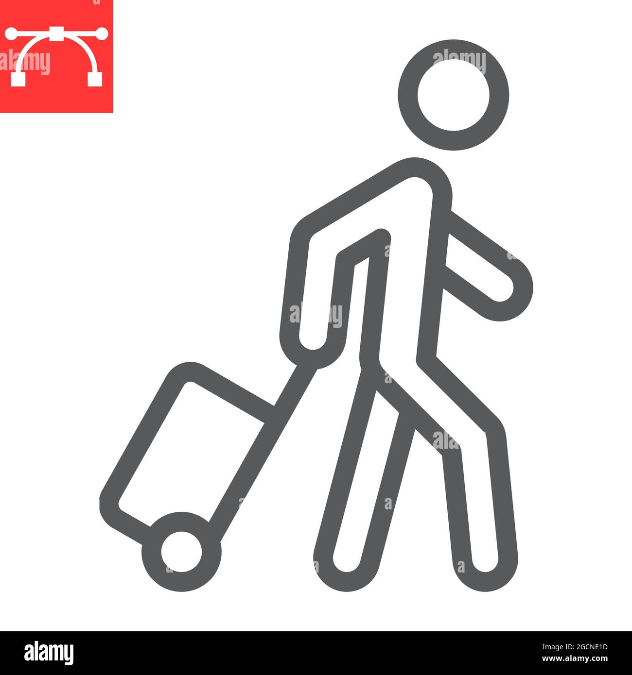 Person pulling luggage line icon, migration and tourist, passenger with ...