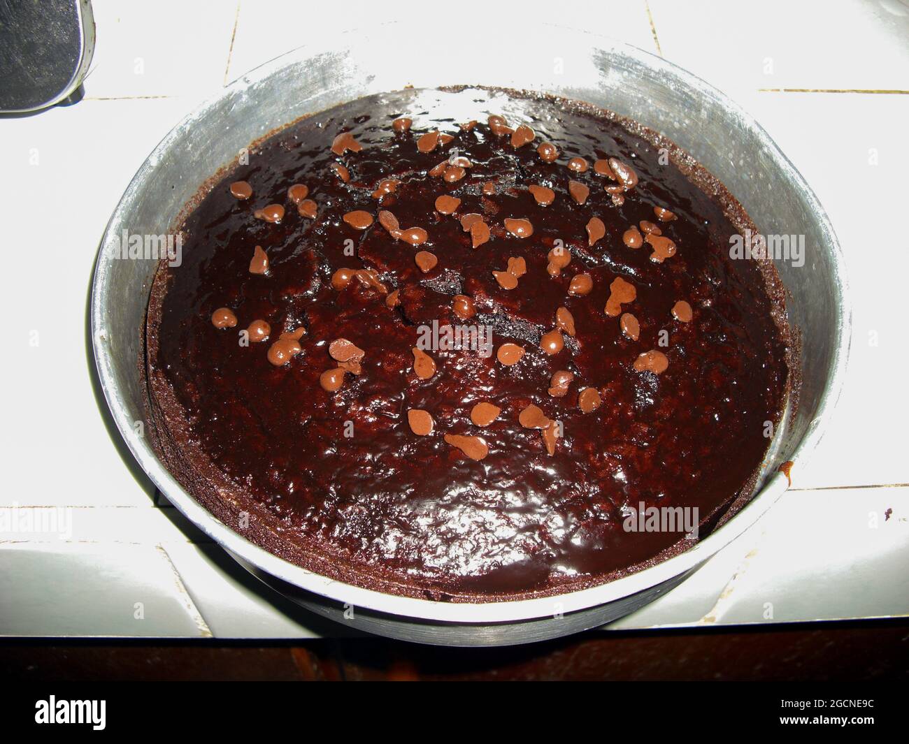 Fresh made chocolate cake on a plate is ready to eat 18.11.2017 Stock ...