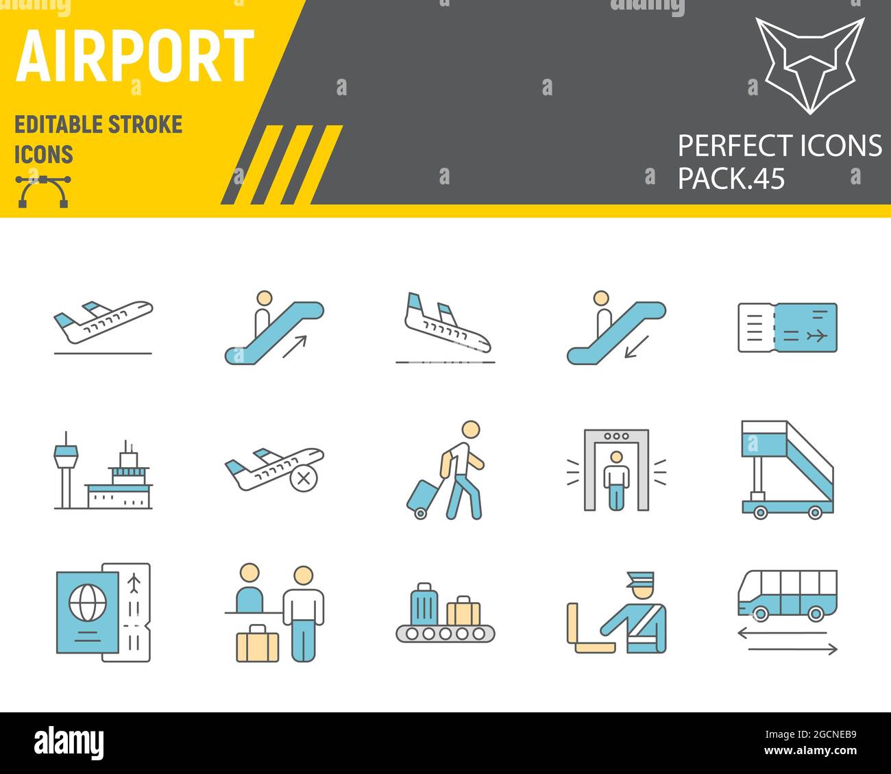 Airport color line icon set, travel collection, vector graphics, logo ...