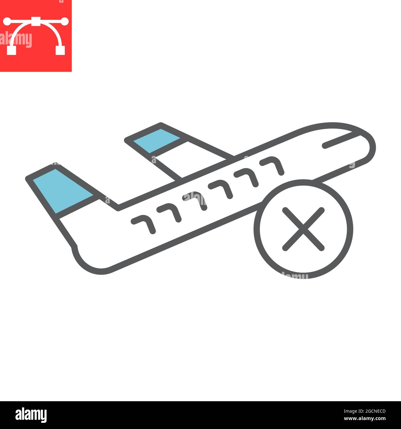 Flight cancelled color line icon, no flight and airport, no fly zone ...
