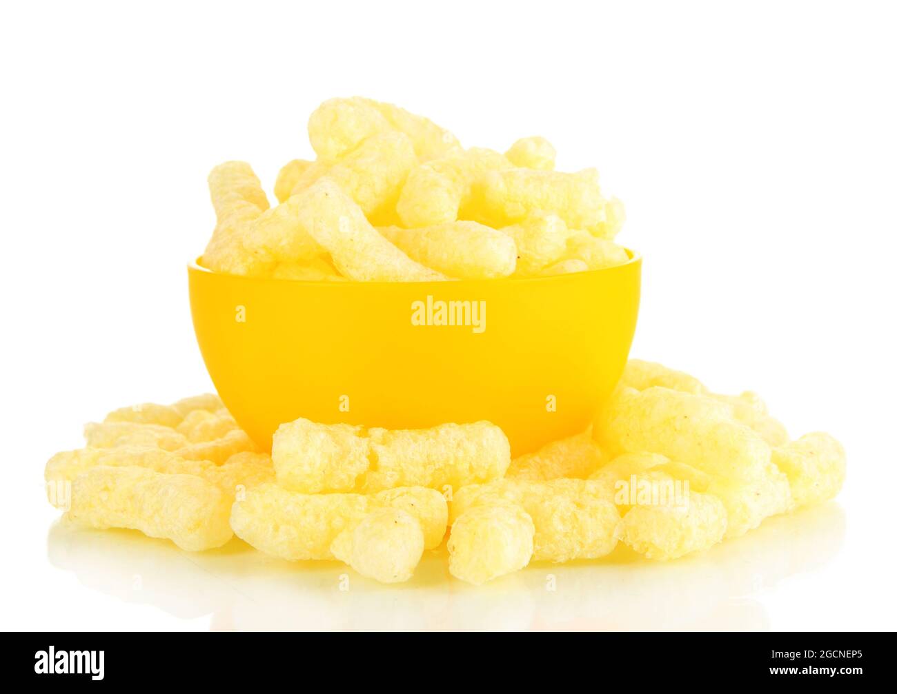 Air corn sticks in bowl isolated on white Stock Photo - Alamy