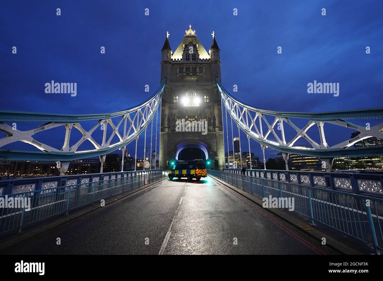 Tower Bridge in central London, which has been left open due to a ...