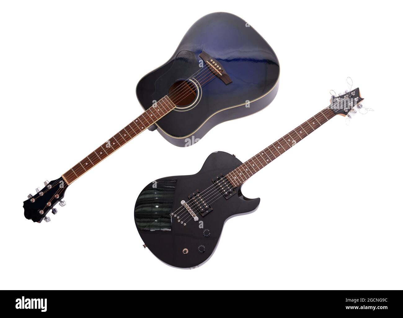 Electric and acoustic guitars isolated on white Stock Photo - Alamy