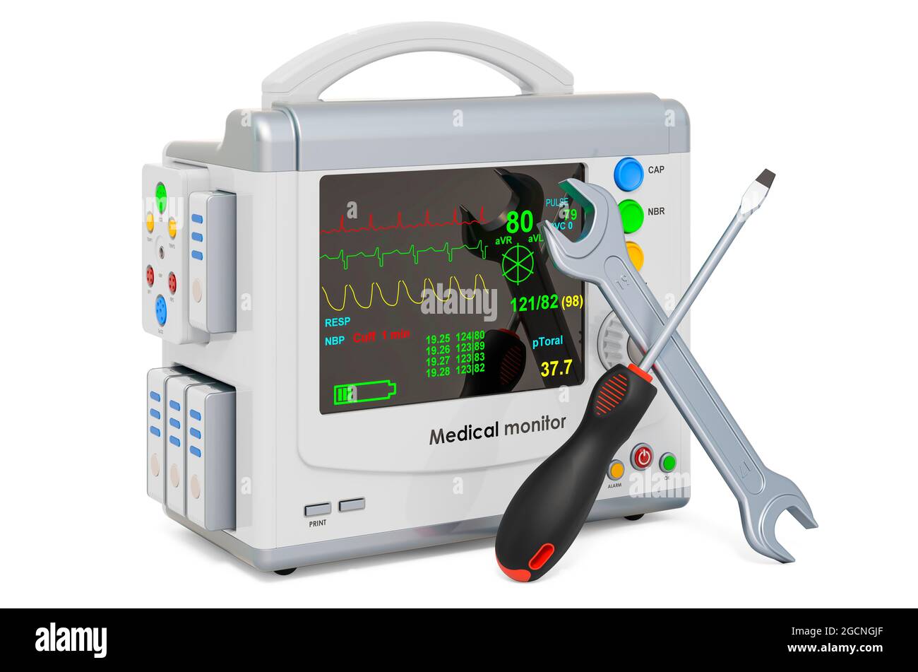 Service and repair of Patient Medical Monitors, 3D rendering isolated ...