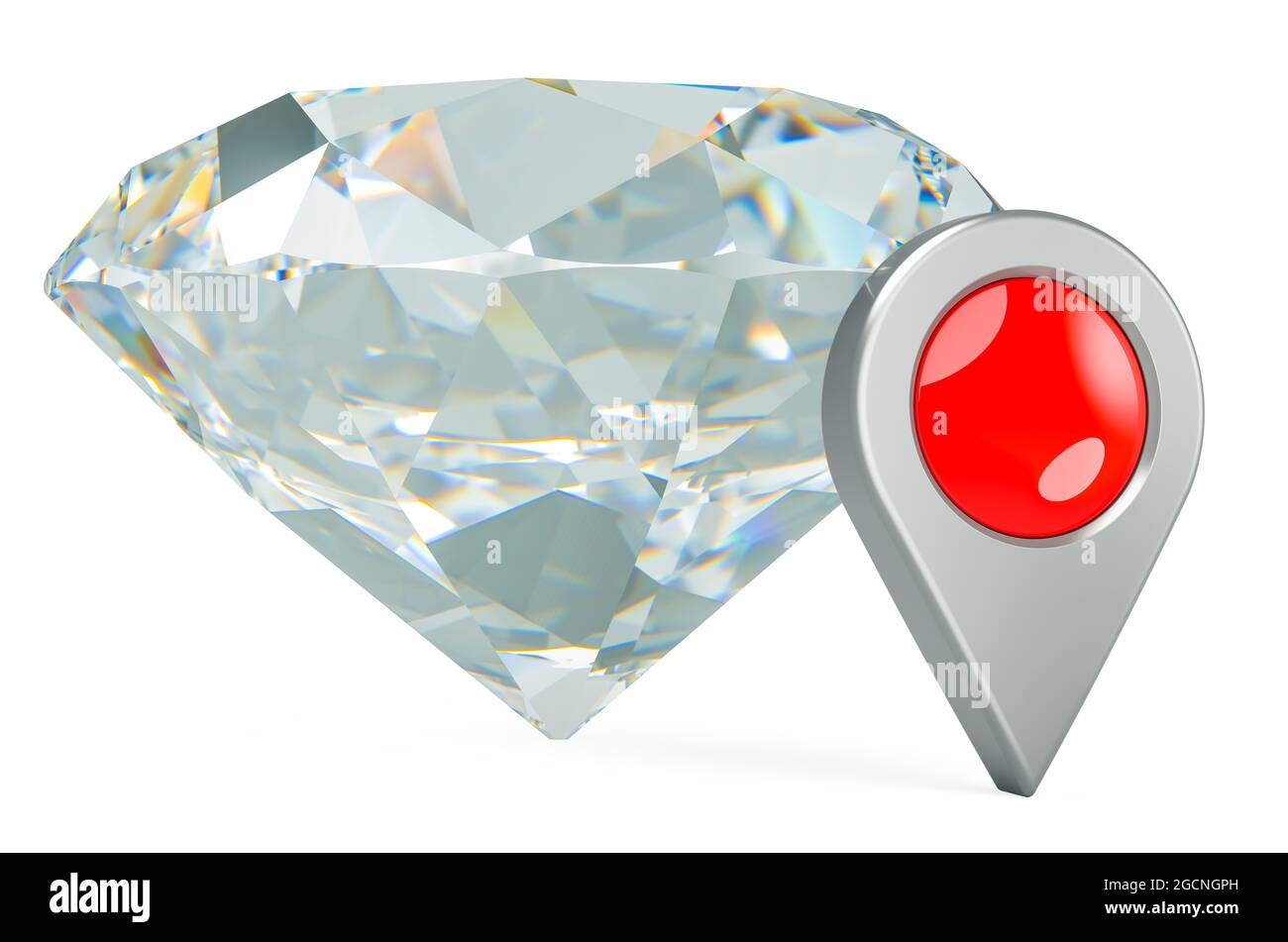 Diamond with map pointer, 3D rendering isolated on white background ...