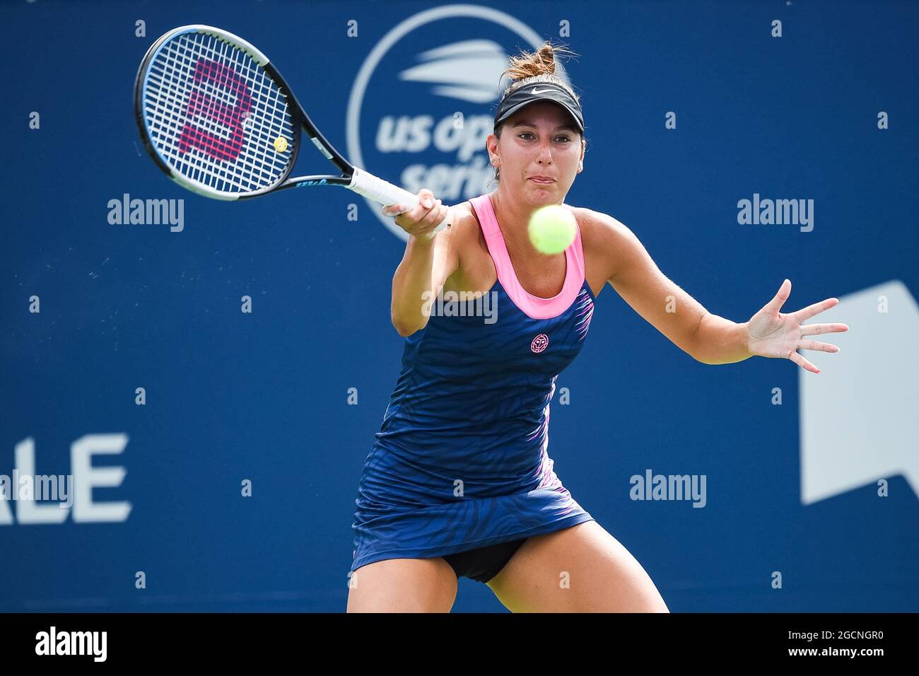 August 09, 2021: Oceane Dodin (FRA) returns the ball during the WTA ...