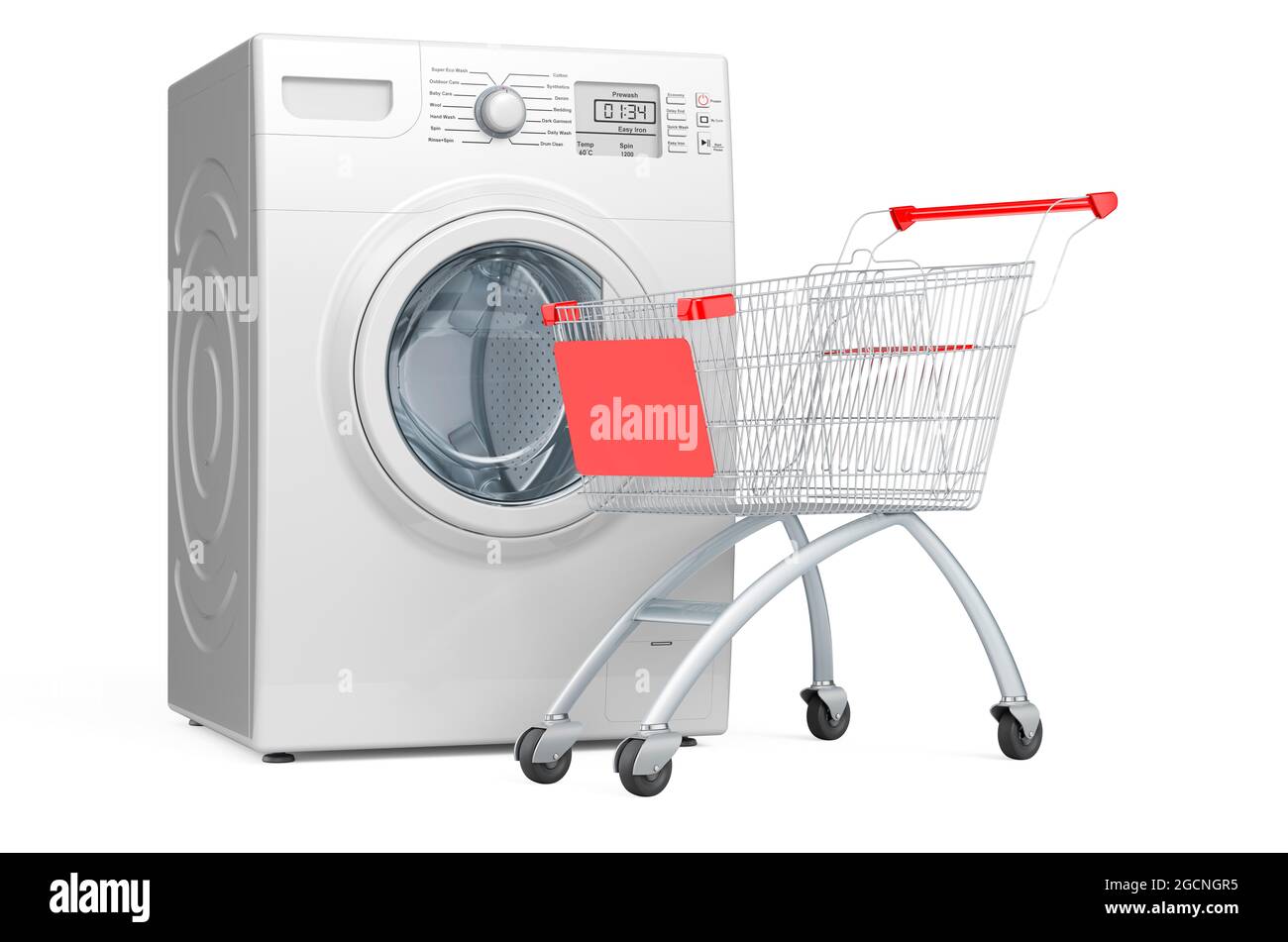 Shopping cart with washing machine, 3D rendering isolated on white ...