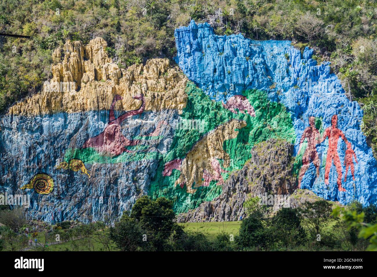 Mural de la Prehistoria The Mural of Prehistory painted on a cliff face ...