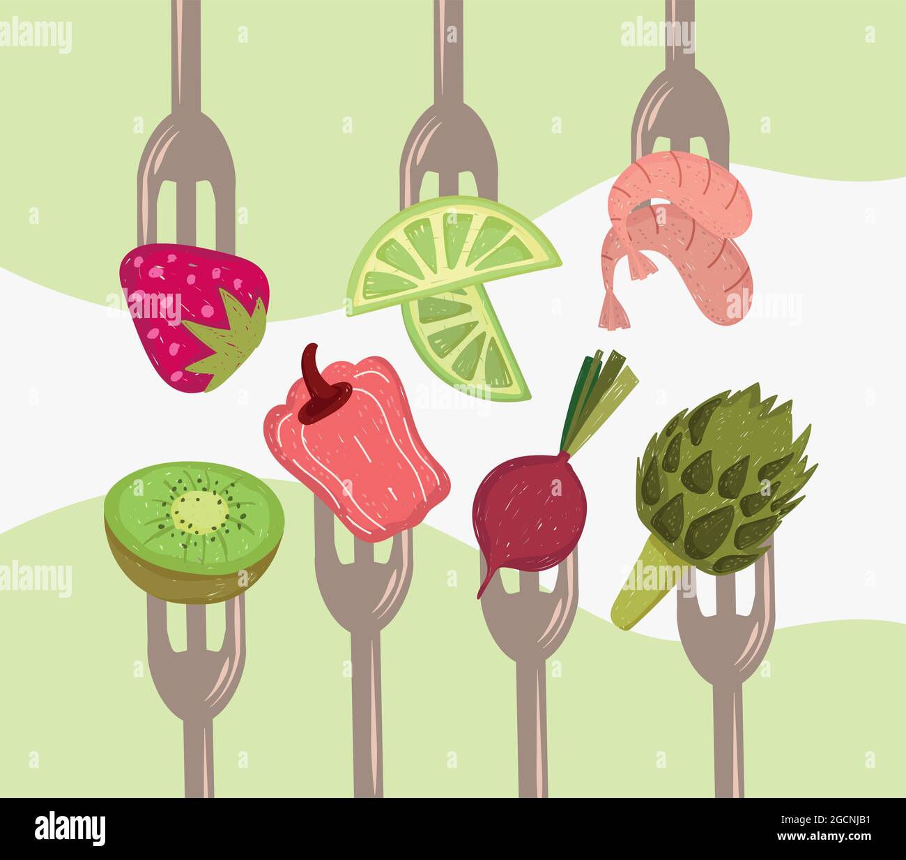 healthy food in forks Stock Vector Image & Art - Alamy