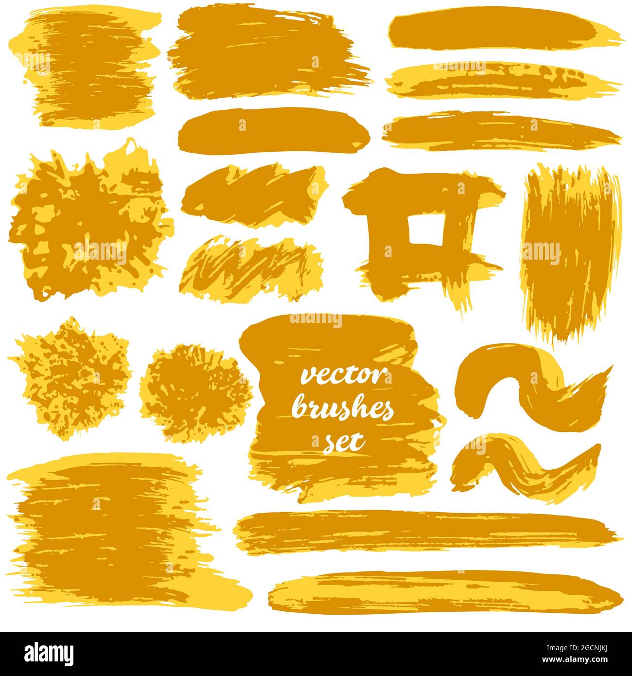 Collection of orange bicolor paint, ink brush strokes, brushes, lines ...