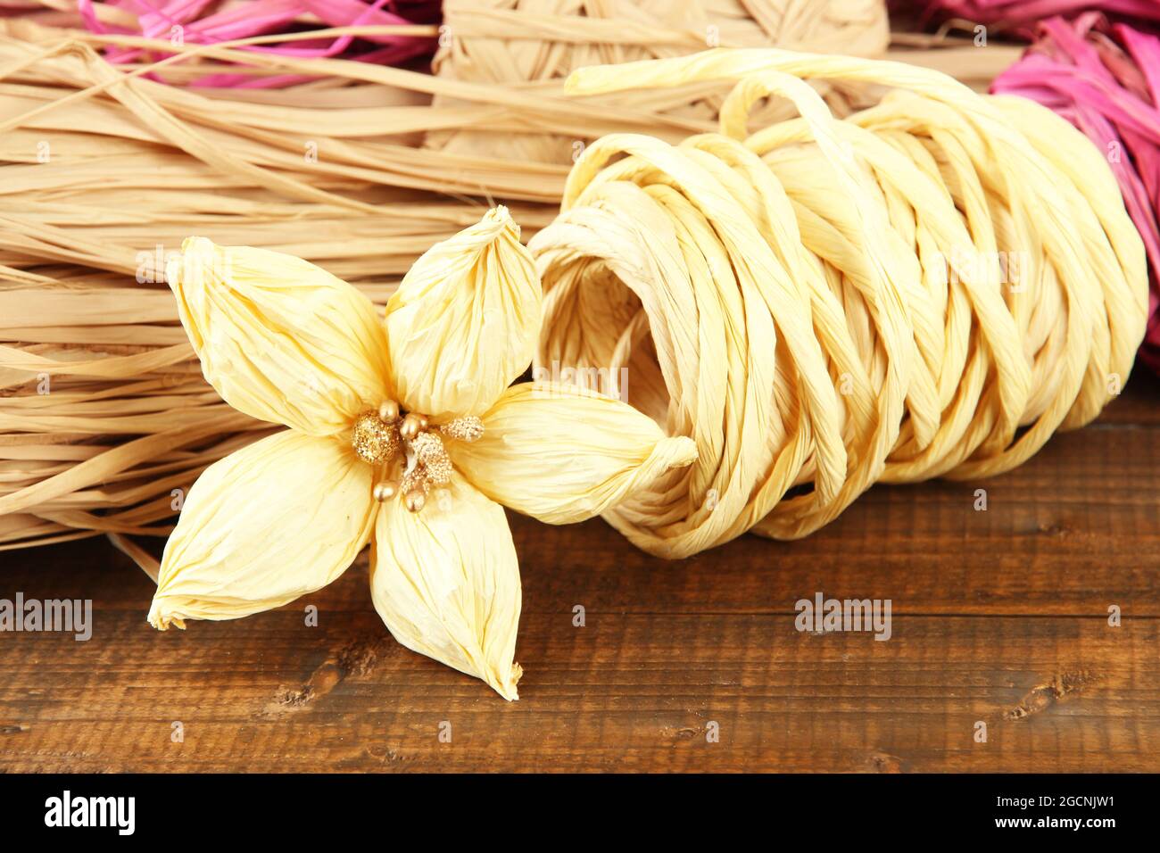 Decorative straw for hand made and flower of straw, on wooden ...