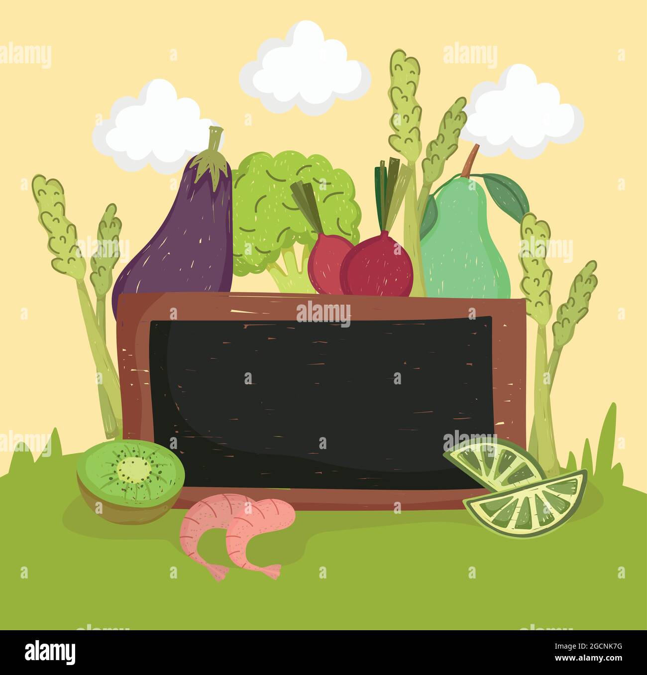 healthy food and blank board Stock Vector Image & Art - Alamy