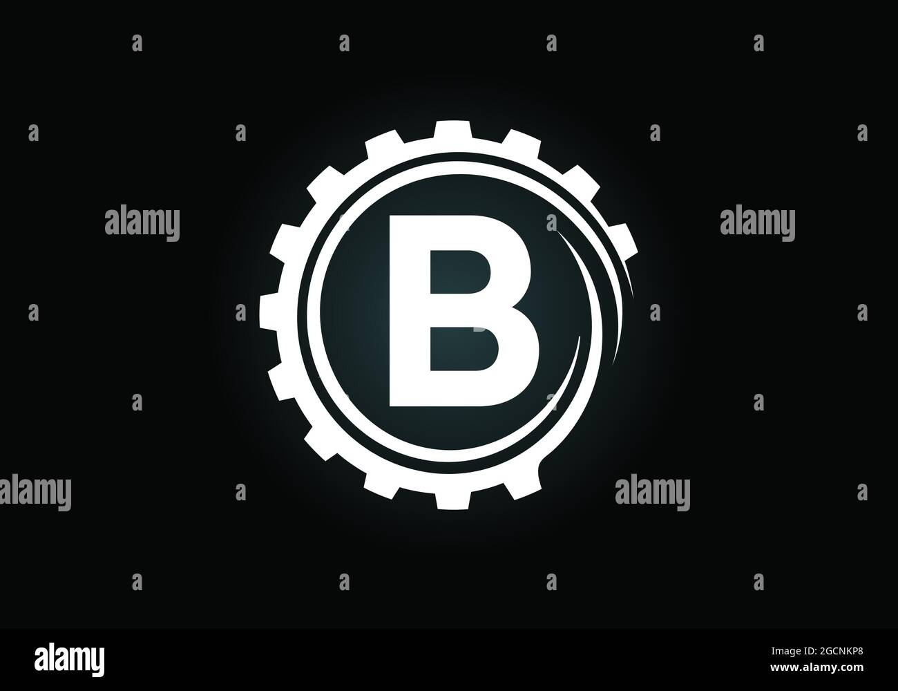 Initial B monogram alphabet in a gear spiral. Gear engineer logo design ...