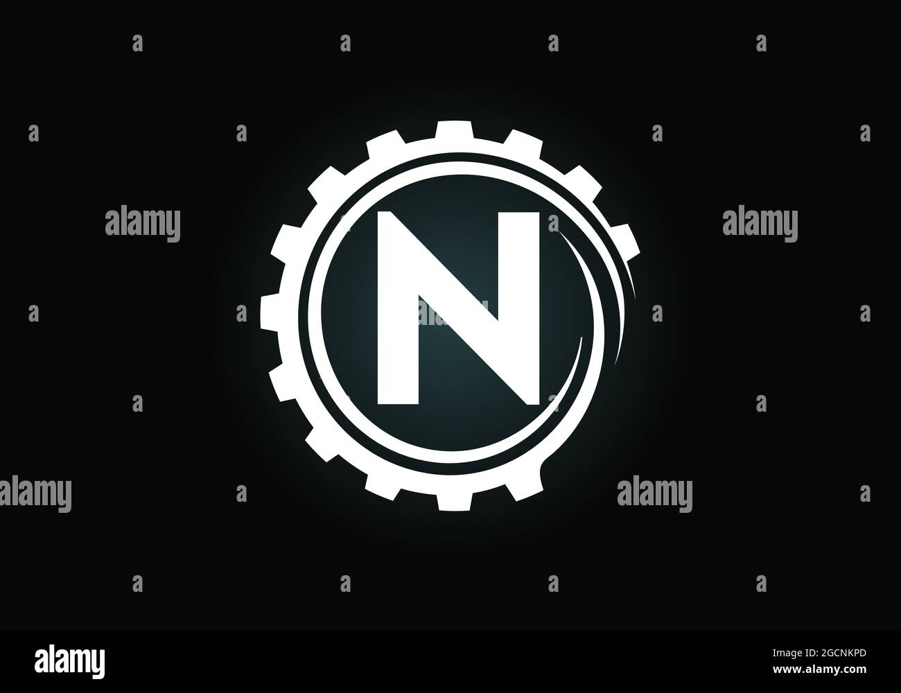 Initial N monogram alphabet in a gear spiral. Gear engineer logo design ...