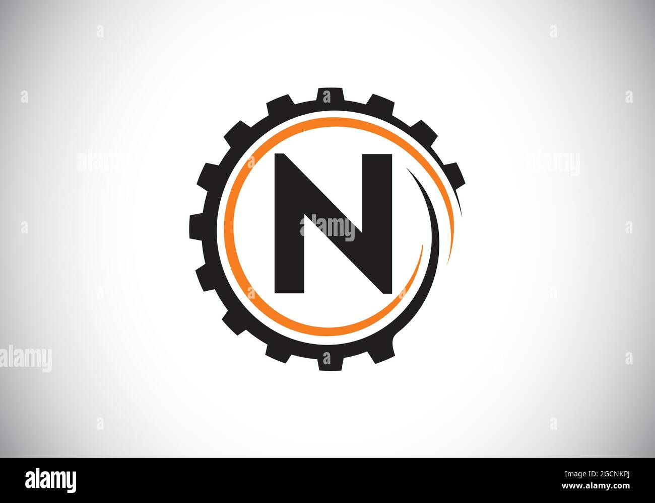 Initial N monogram alphabet in a gear spiral. Gear engineer logo design ...