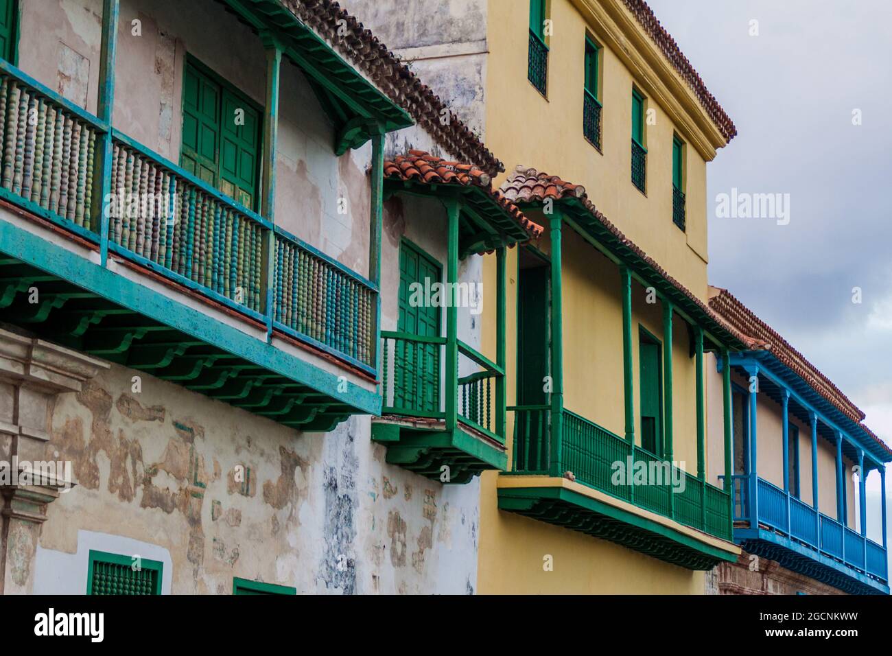 Balconies of old colonial buildings in Havana, Cuba Stock Photo - Alamy