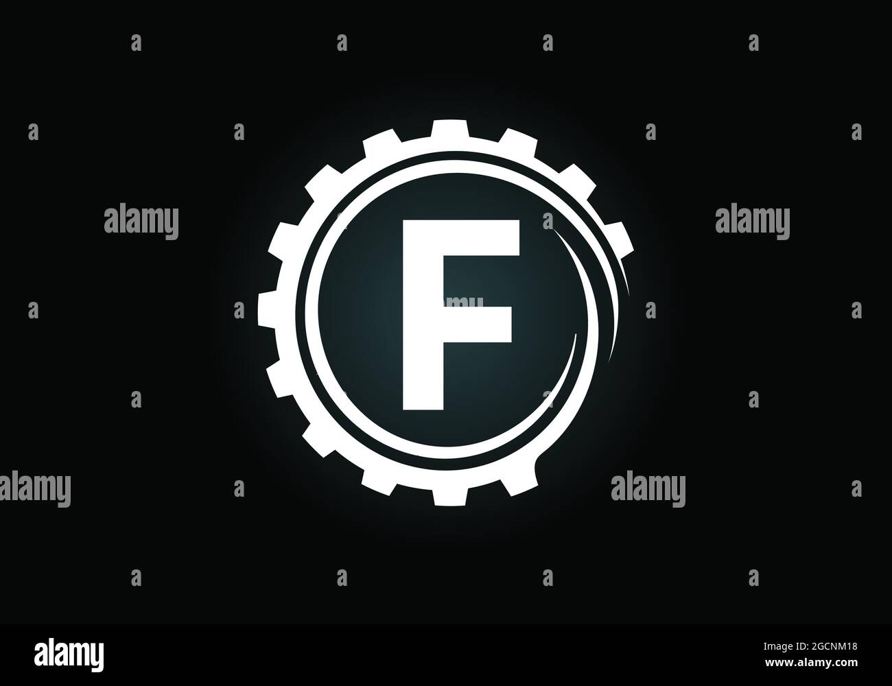 Initial F monogram alphabet in a gear spiral. Gear engineer logo design ...