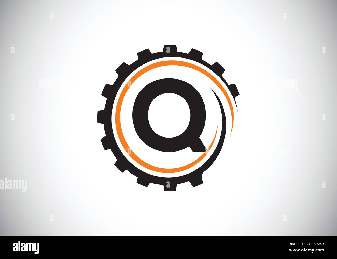 Initial Q monogram alphabet in a gear spiral. Gear engineer logo design ...