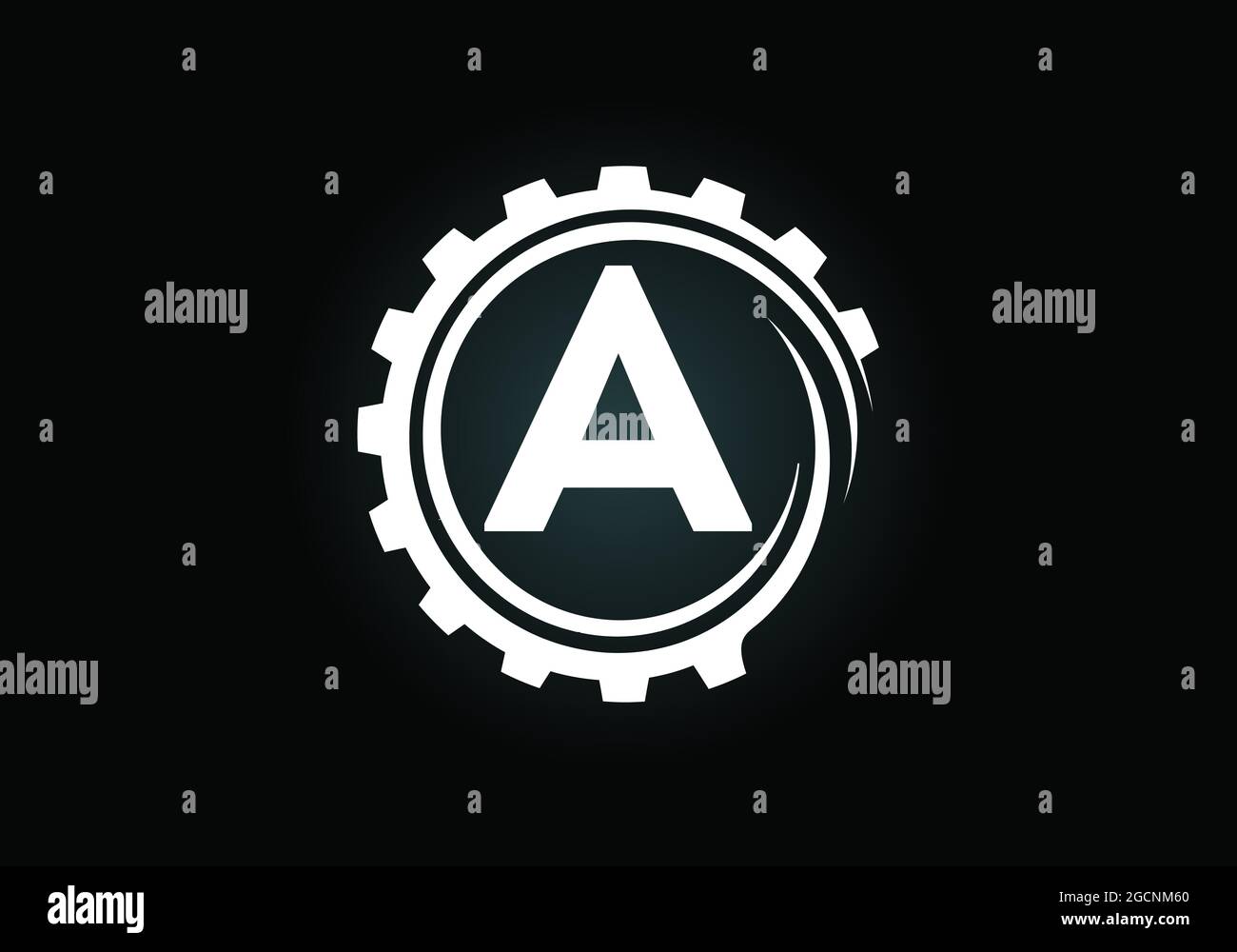 Initial A monogram alphabet in a gear spiral. Gear engineer logo design ...