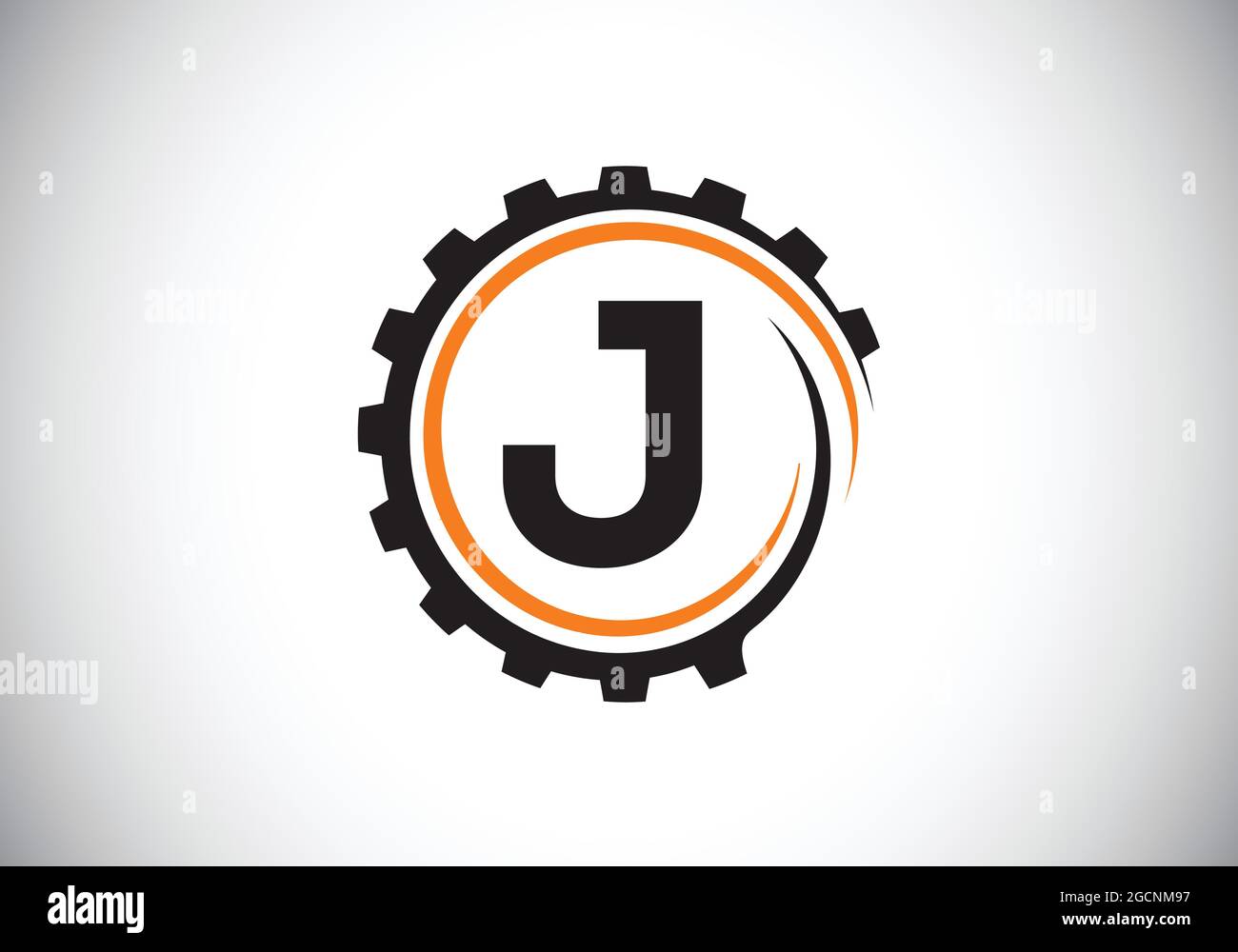 Initial J monogram alphabet in a gear spiral. Gear engineer logo design ...