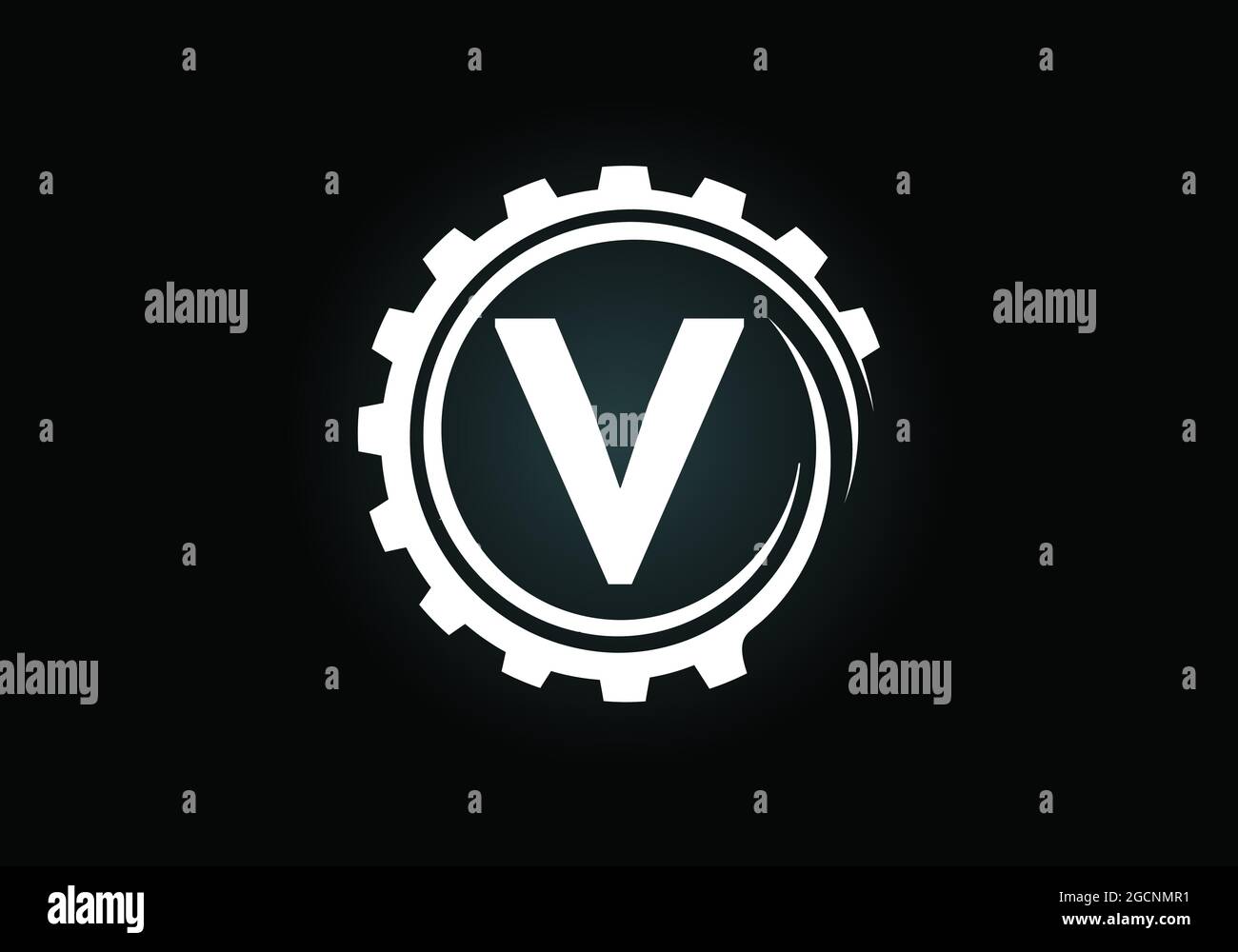 Initial V monogram alphabet in a gear spiral. Gear engineer logo design ...