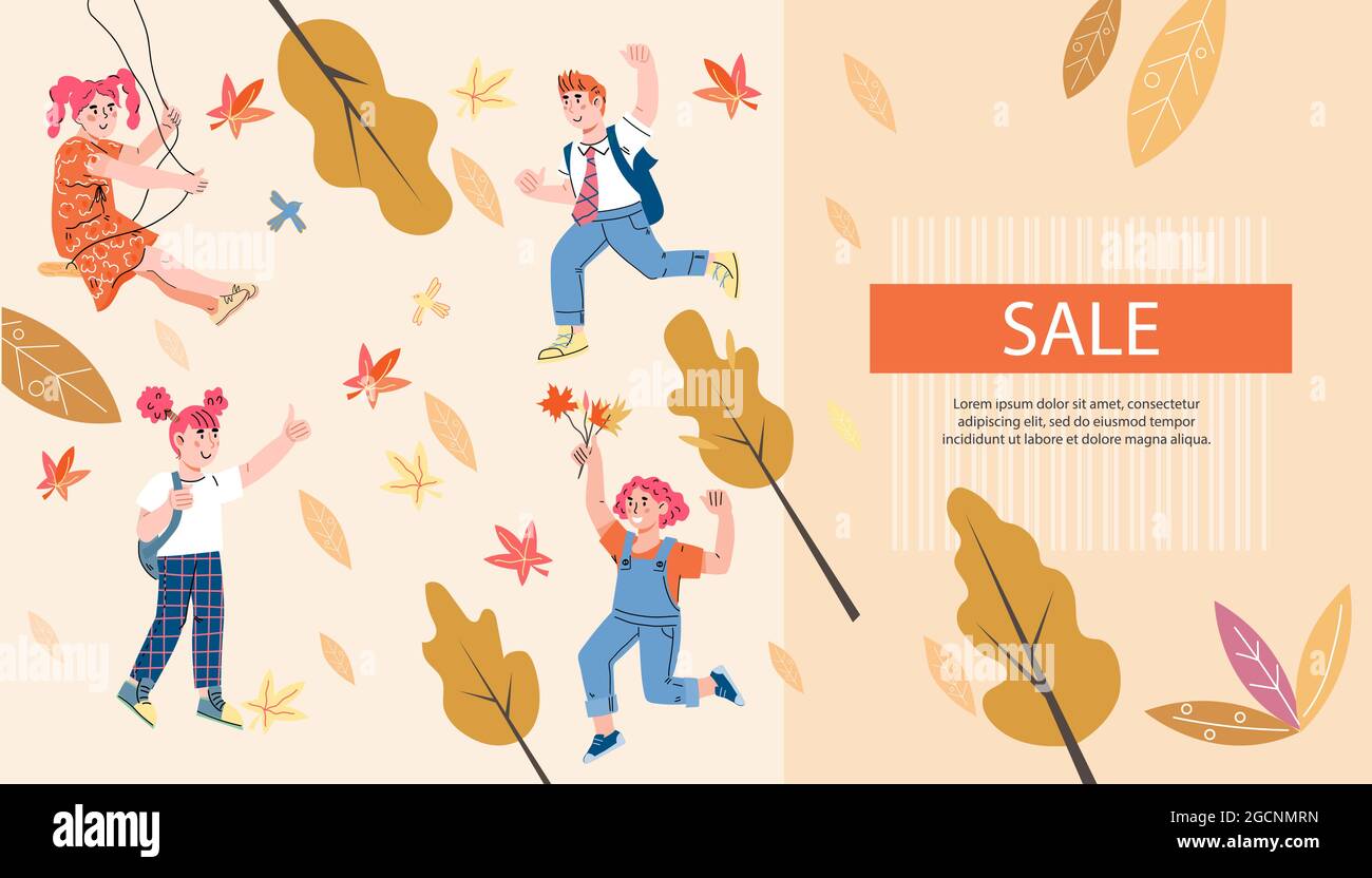 Back to school and autumn goods sale website banner template with happy ...