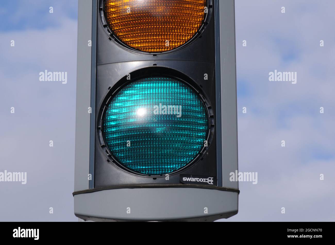 Kastrup/ Denmark. 09 Auguest 2021,/Traffic light on corner of Alleen ...