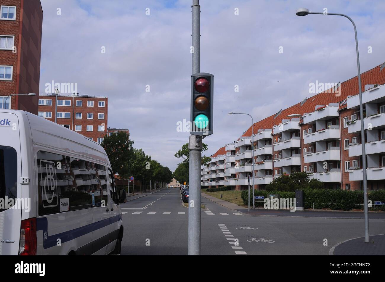 Kastrup/ Denmark. 09 Auguest 2021,/Traffic light on corner of Alleen ...