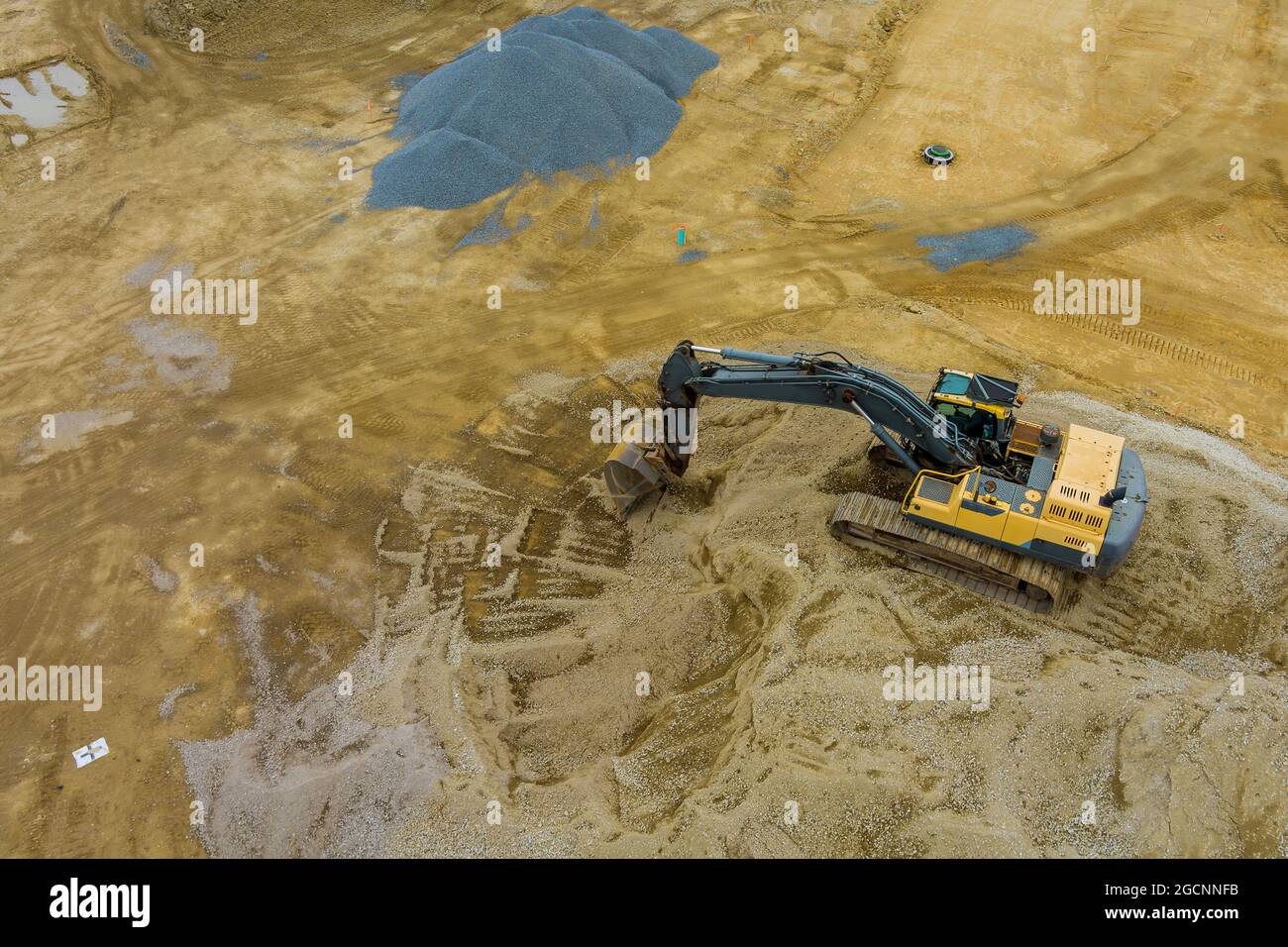 The work with under construction on excavators equipment in the ...