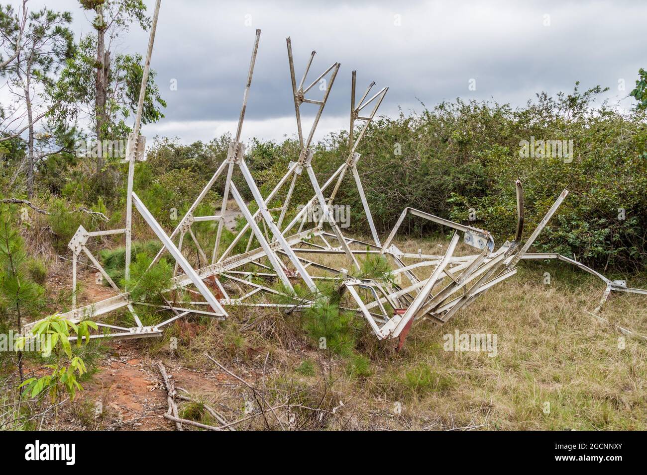 Pylon of high voltage power lines destroyed by the hurricane, Sierra ...