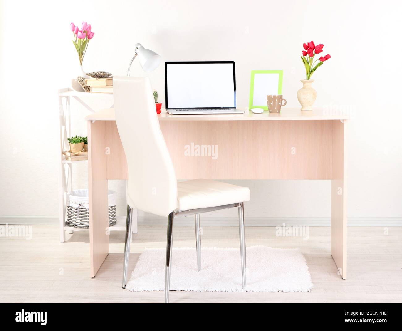 Workplace at home with laptop, close up Stock Photo - Alamy