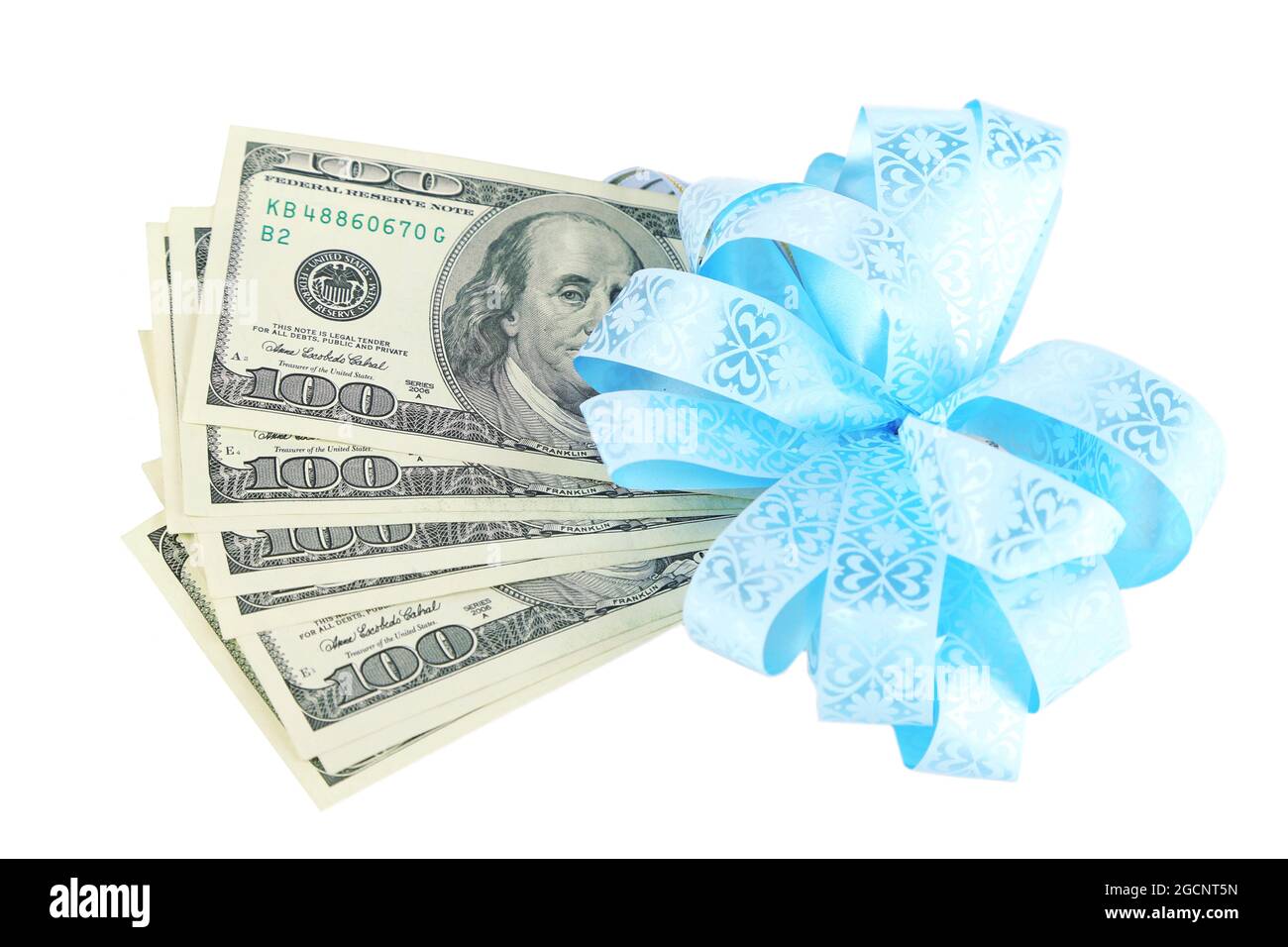 Dollar bills with bow isolated on white Stock Photo - Alamy