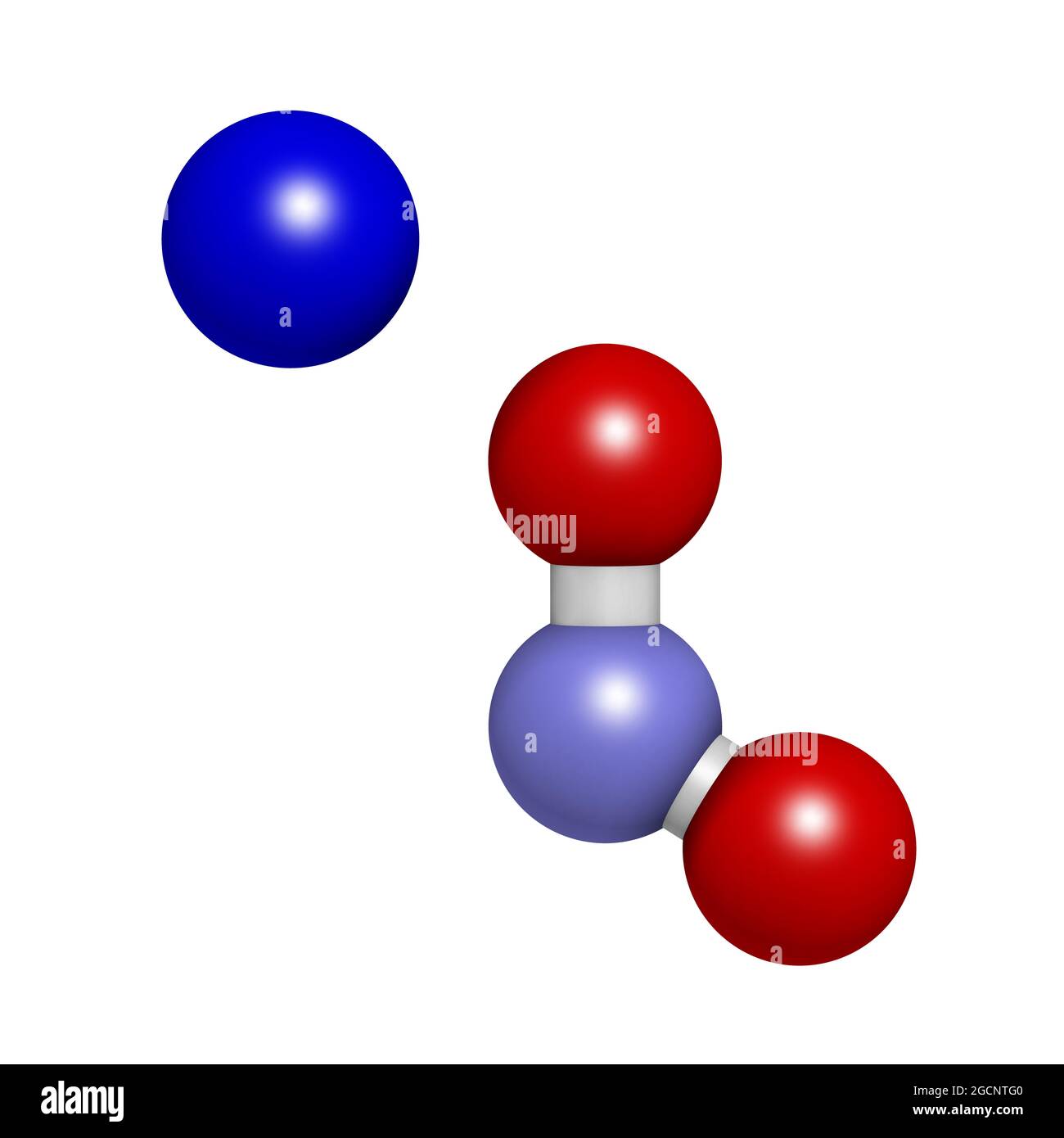 Sodium nitrite, chemical structure. Used as drug, food additive (E250 ...