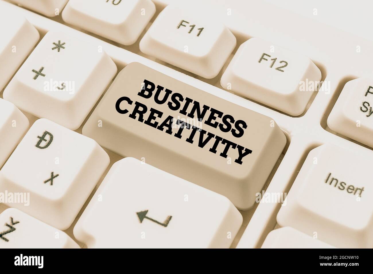 Hand writing sign Business Creativity. Concept meaning act of turning ...