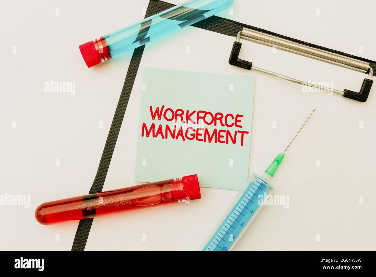 Sign displaying Workforce Management. Business overview use to optimize ...