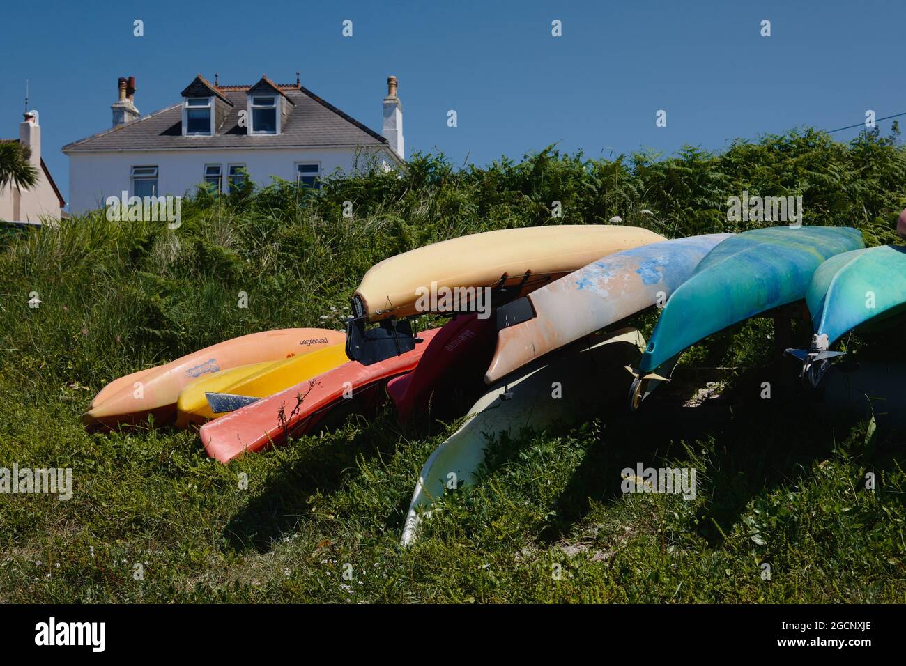 Kayaks on porthmellon / Porthloo beach, St Mary's island, Isles of ...