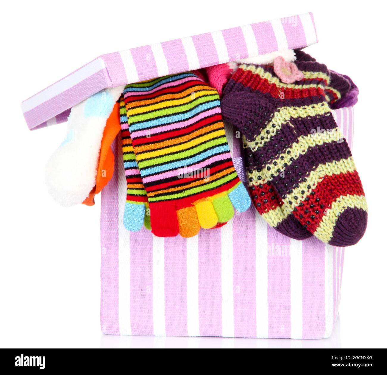 Textile box with different socks, isolated on white Stock Photo - Alamy